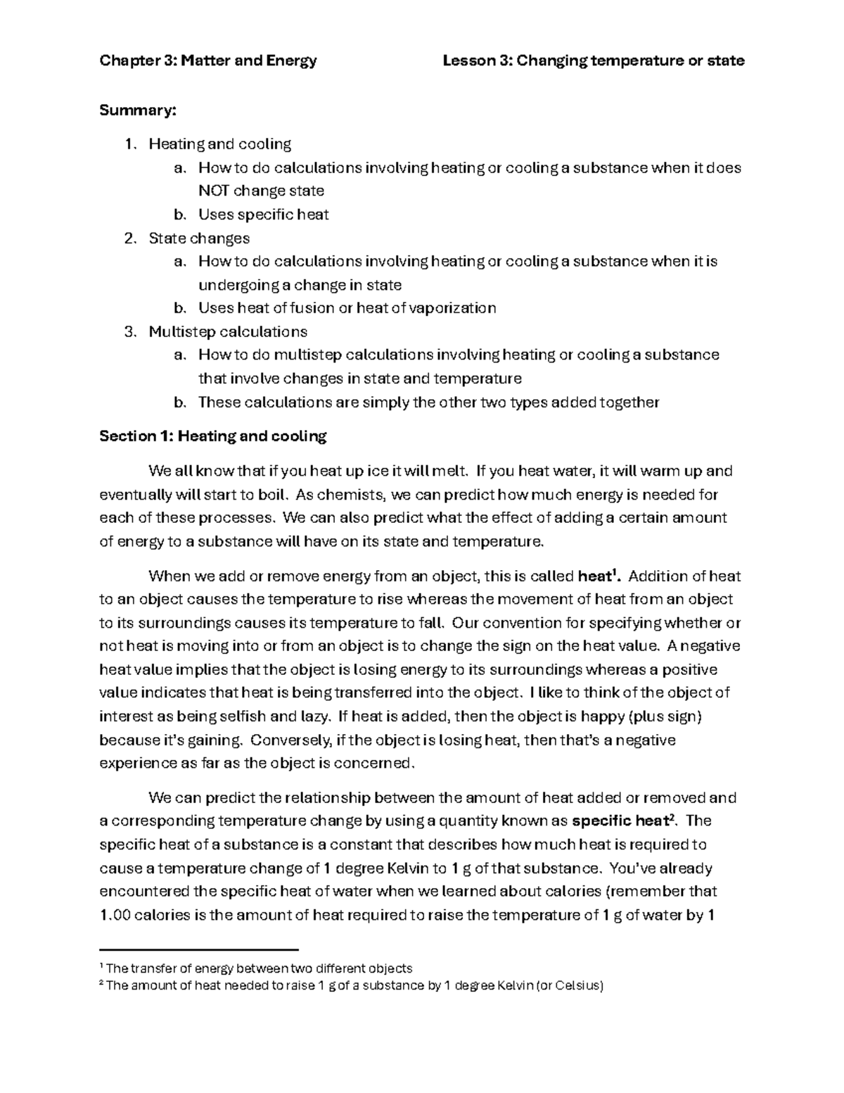 Chapter 3: Matter and Energy - Changing Temperature and State ...