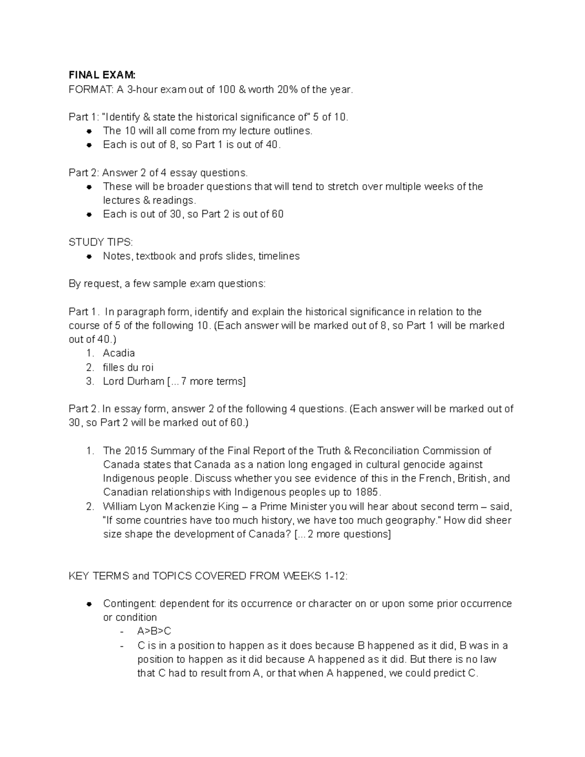 Canadian History 2201 Final Exam Notes: Key Topics & Significance - Studocu