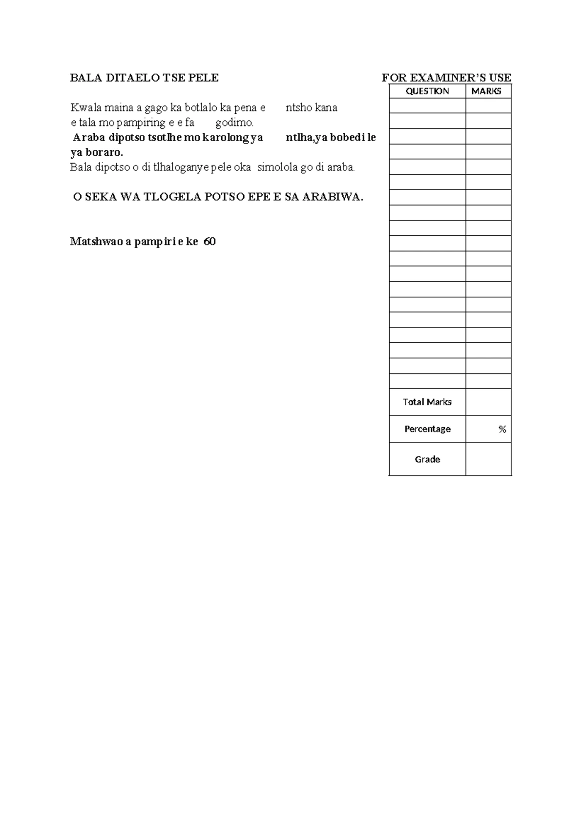 Bgcse Setswana Paper 2: July 2024 Exam Guide and Questions - Studocu
