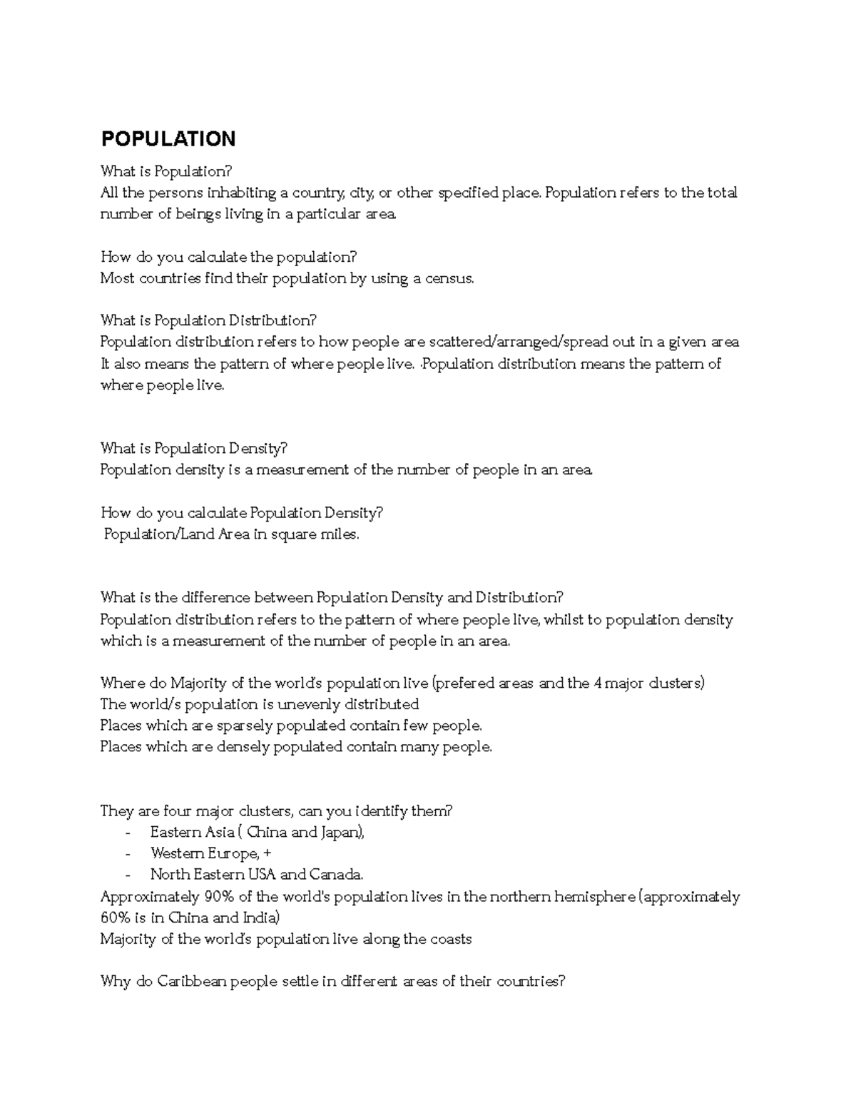 GEO Notes: Understanding Population Dynamics and Distribution - Studocu