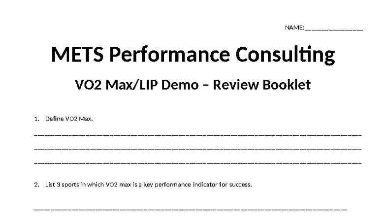 METS Performance Consulting VO2 Max Test Review Booklet 2024 - Studocu