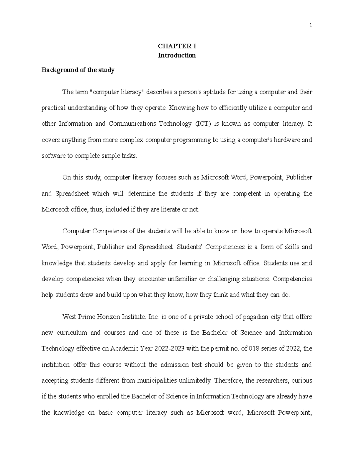 Computer Literacy aand Students' Computer Competence - CHAPTER I ...