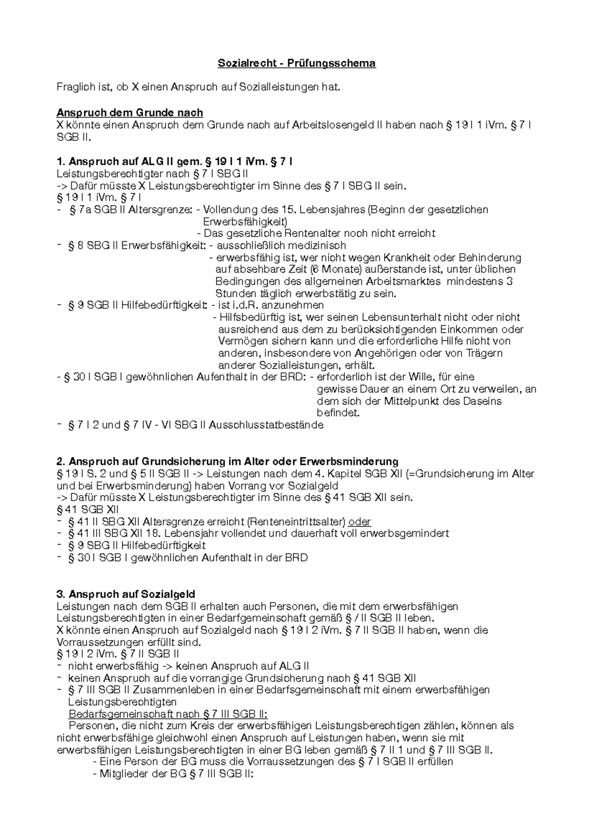 Prüfungsschema SGB II/12 - Anspruch auf Sozialleistungen im Überblick ...