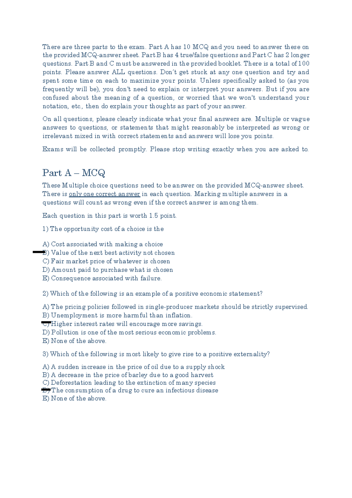 Practice Final Exam: Economics 101 - Structure and Strategies - Studocu