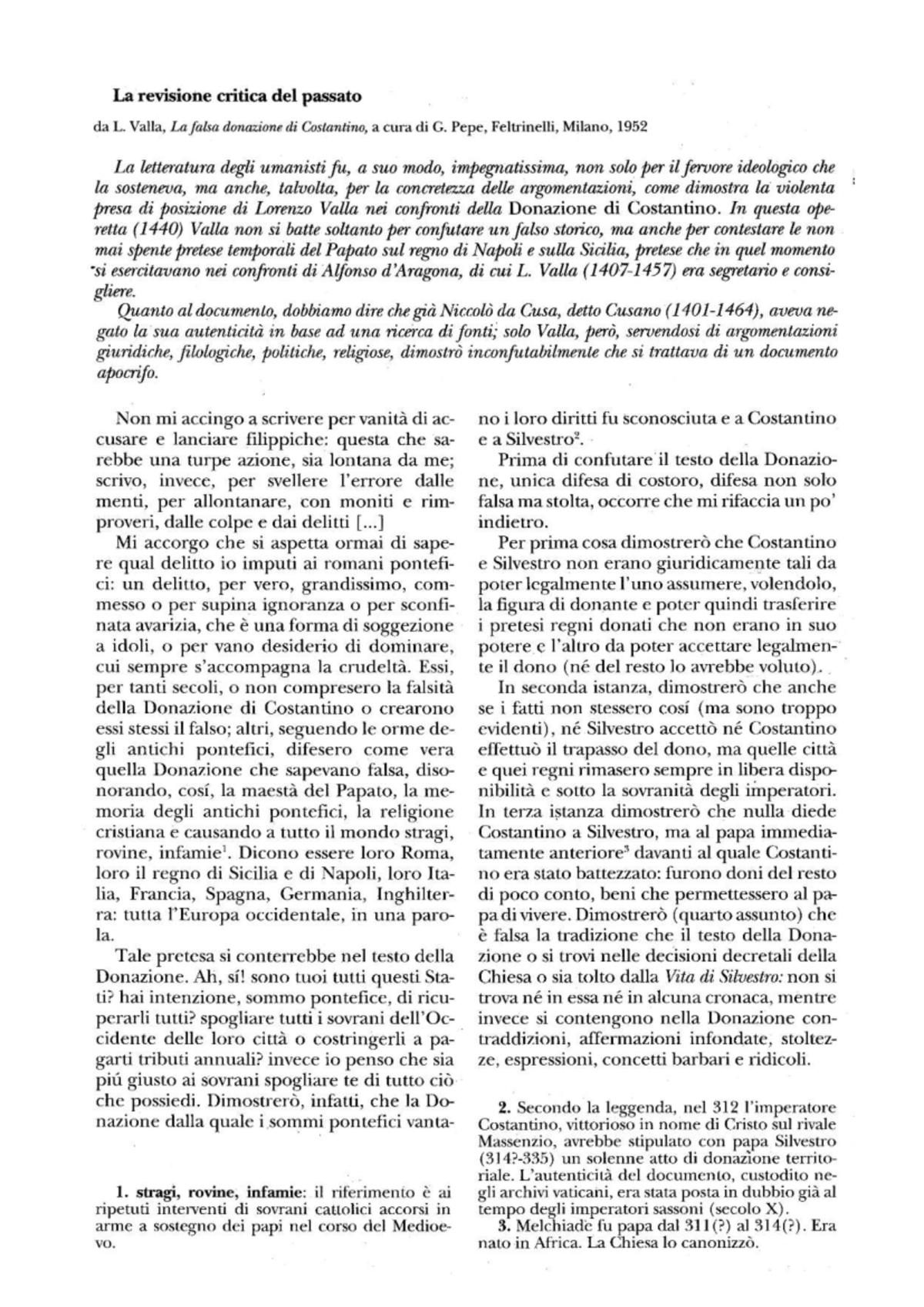 Valla e la Falsa Donazione di Costantino: Analisi Critica - Studocu
