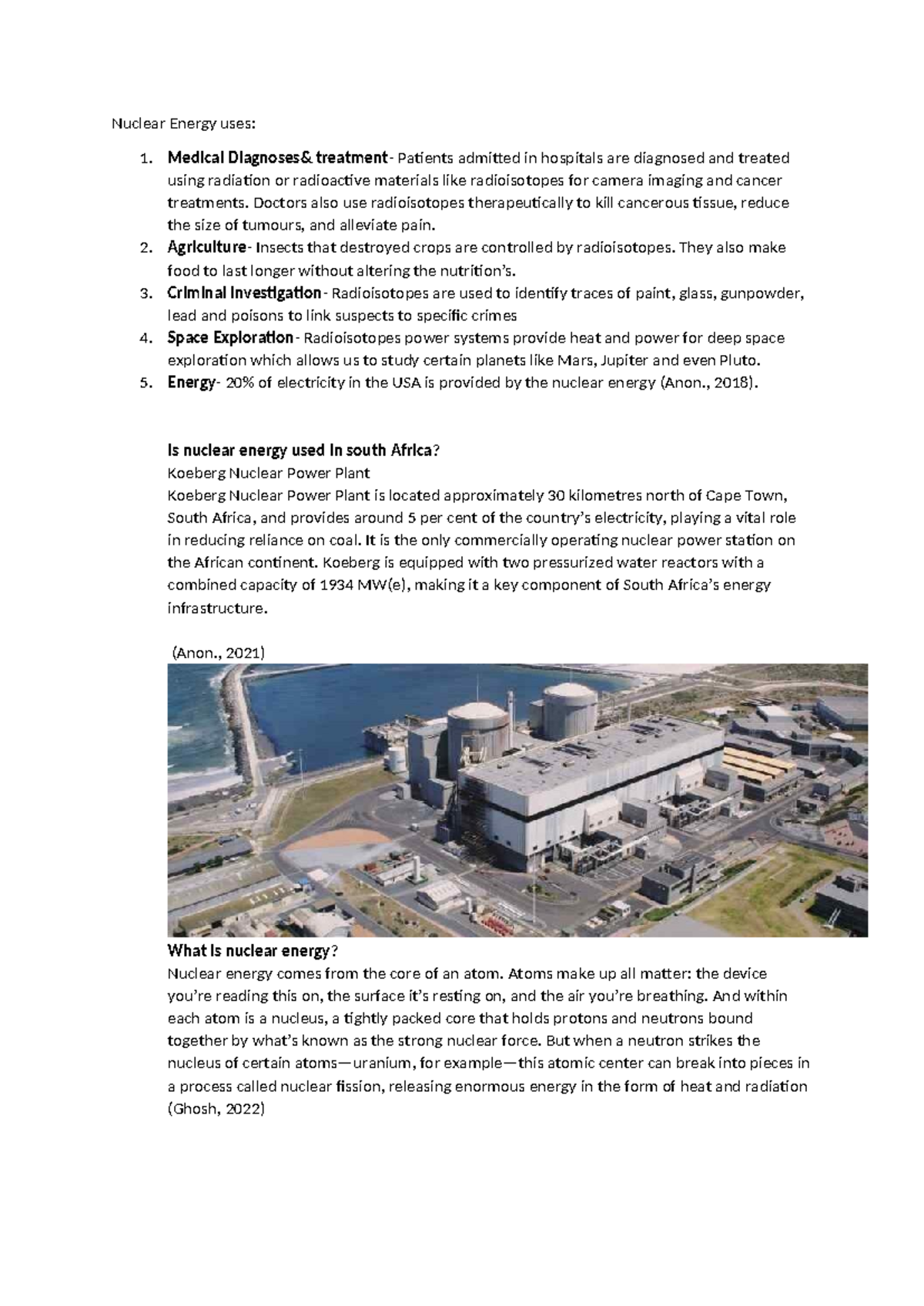 Nuclear assignment - Nuclear Energy uses: 1. Medical Diagnoses ...