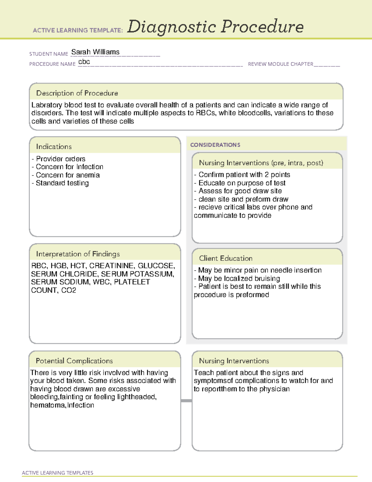 Health CBC Template for Active Learning - Sarah W - Studocu