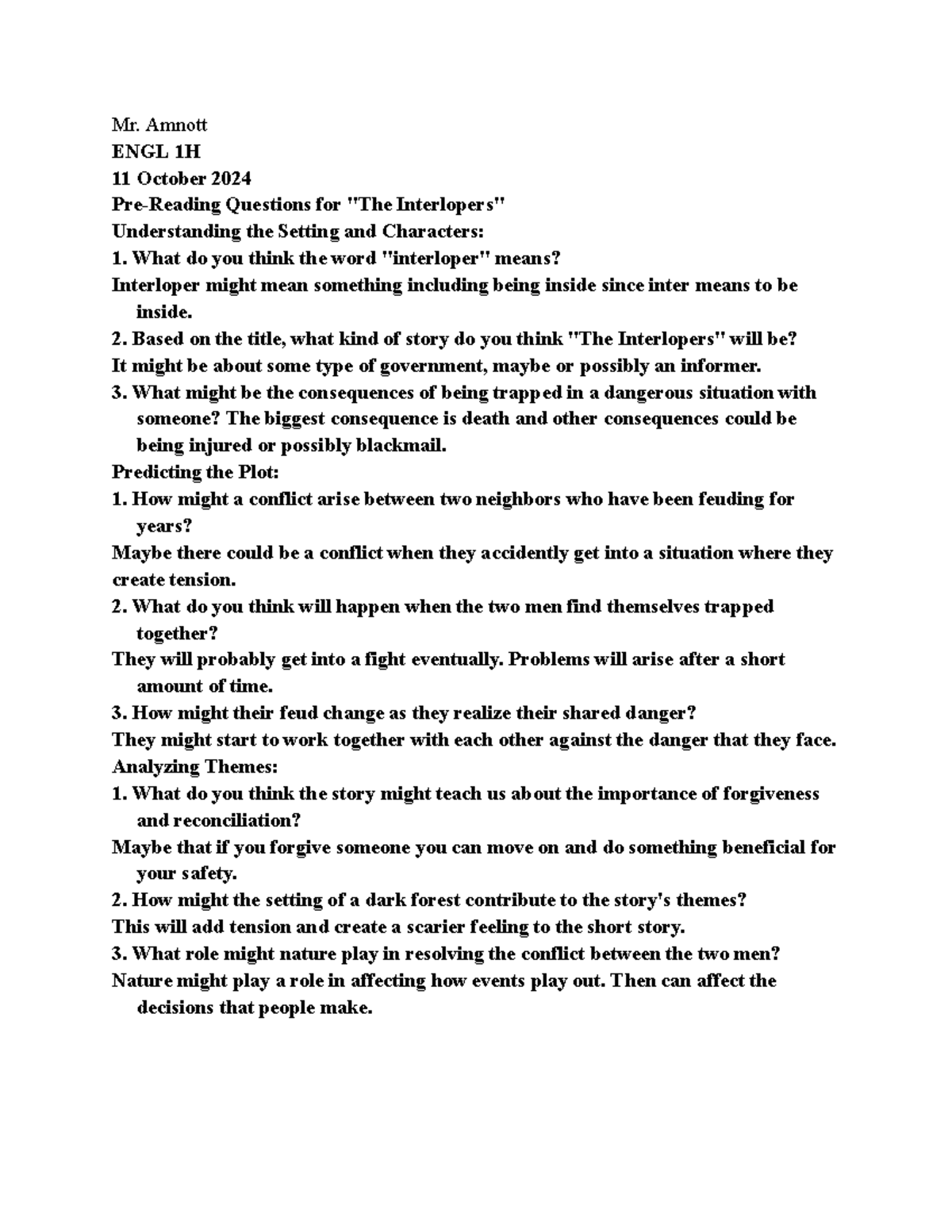 Interlopers Pre-Reading Questions ENGL 1H - Studocu
