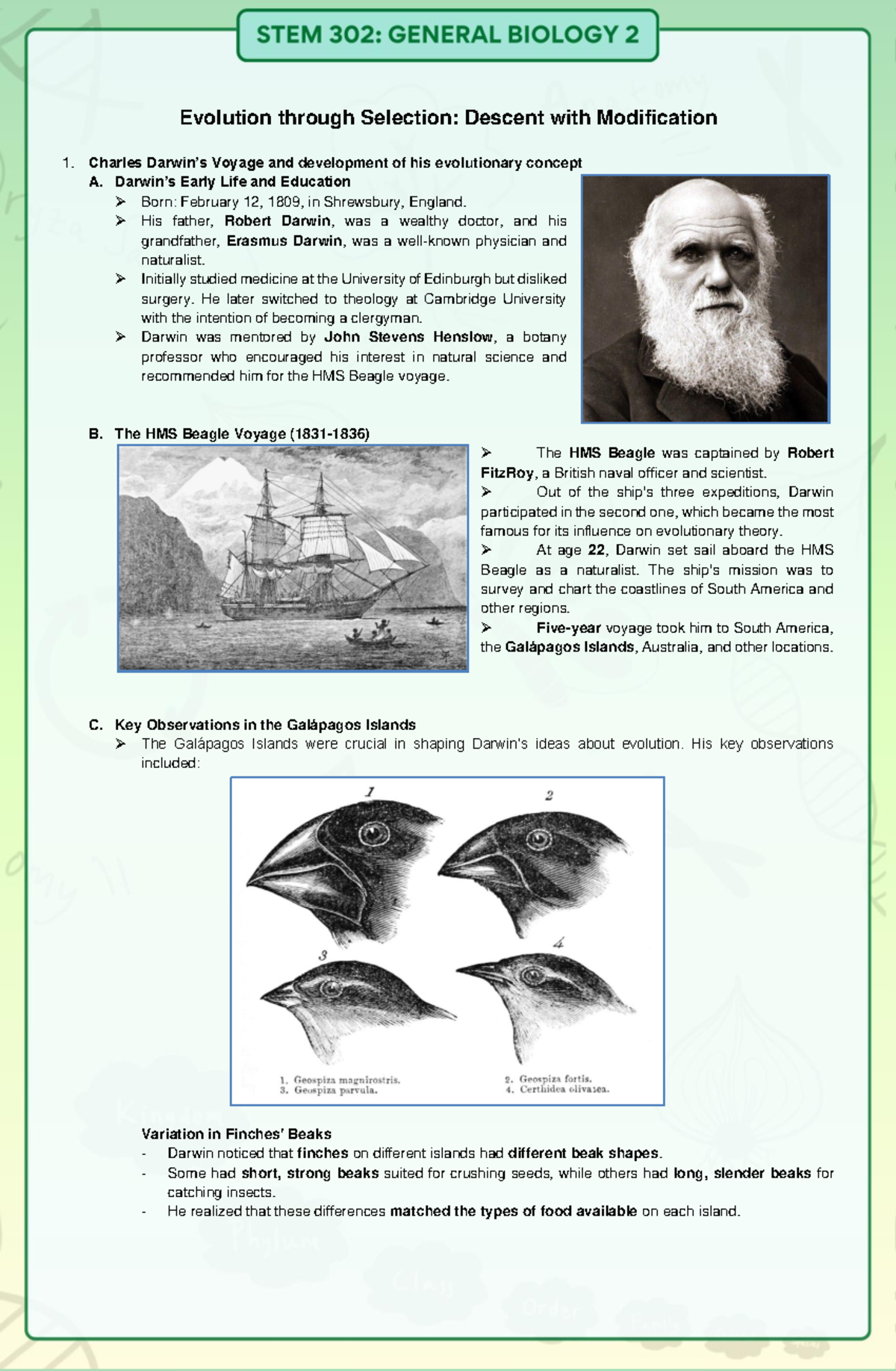 Evolution through Selection: Darwin's Journey and Key Concepts - Studocu