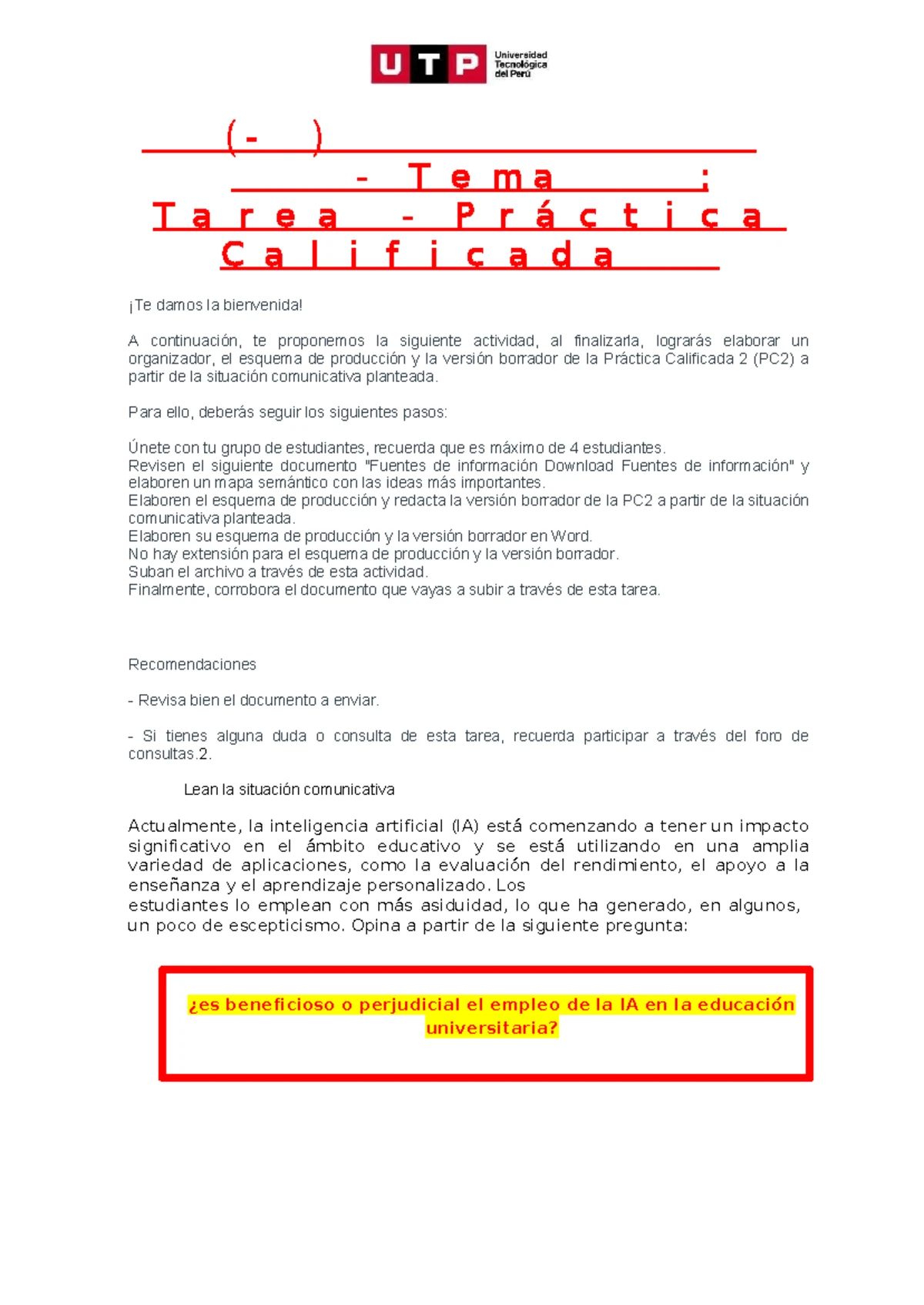 (AC-S12) Semana 12 - Tema 01 Tarea - Tarea Académica 2 - Consigna para ...
