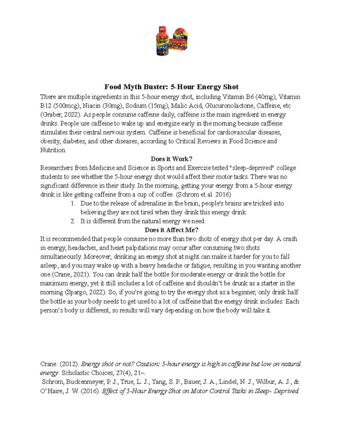 Food Myth Buster: Evaluating 5-Hour Energy Shot Effects and Risks - Studocu