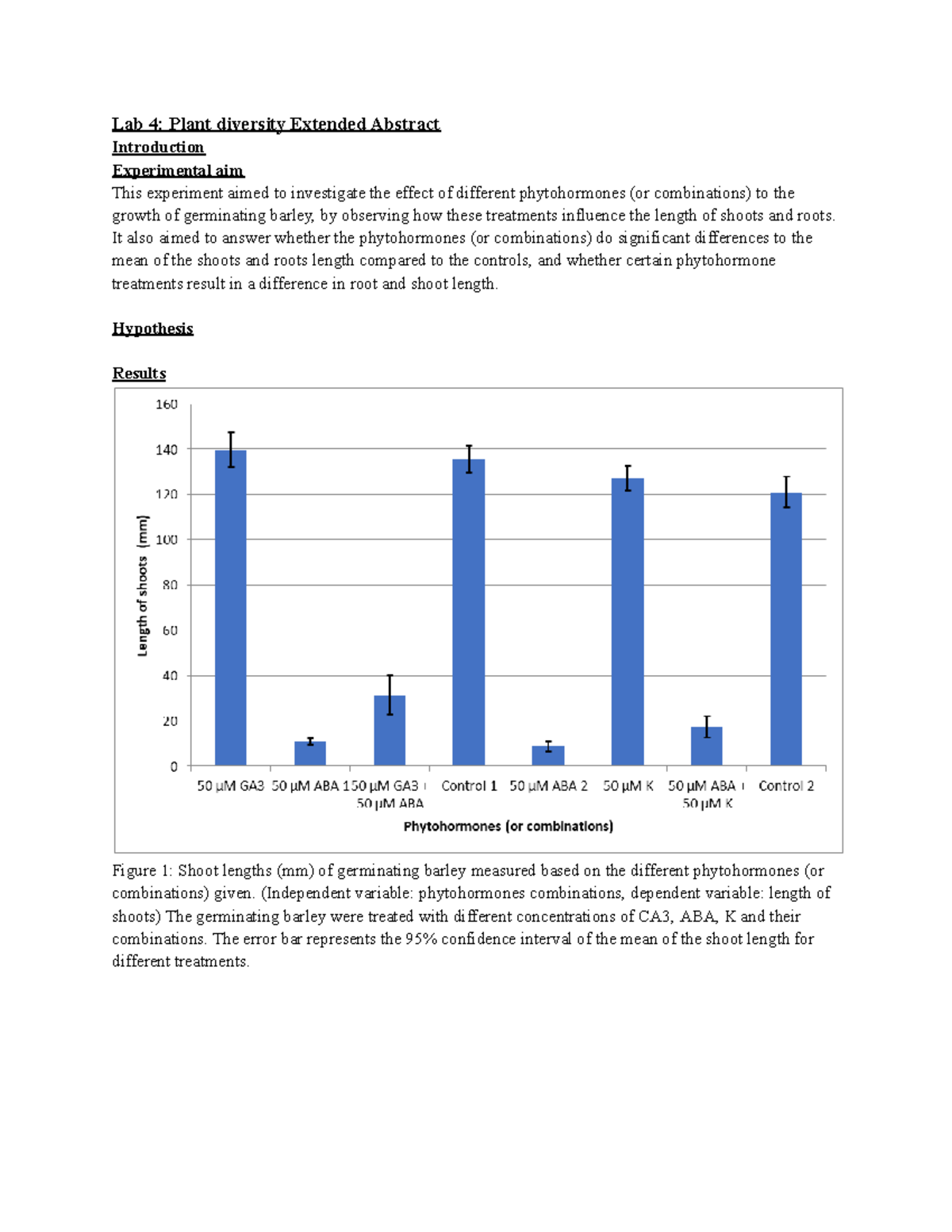 BIO1022 Lab 4: Phytohormone Effects on Germinating Barley Growth - Studocu