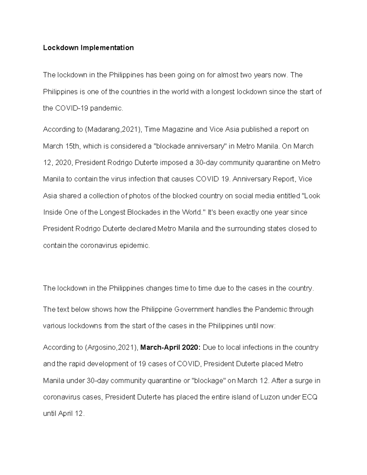 Lockdown Management in the Philippines: A Two-Year Overview - Studocu