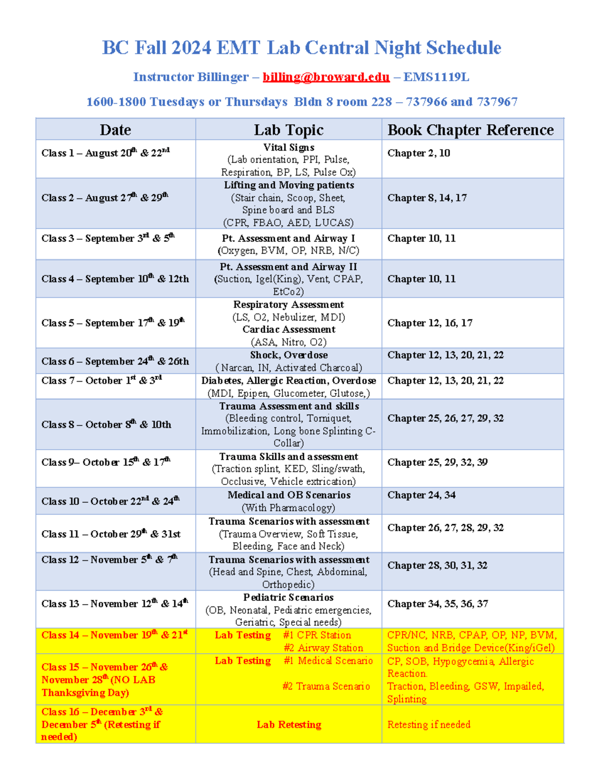 Fall Central 2024 EMT Night Lab Schedule - BC Fall 2024 EMT Lab Central ...
