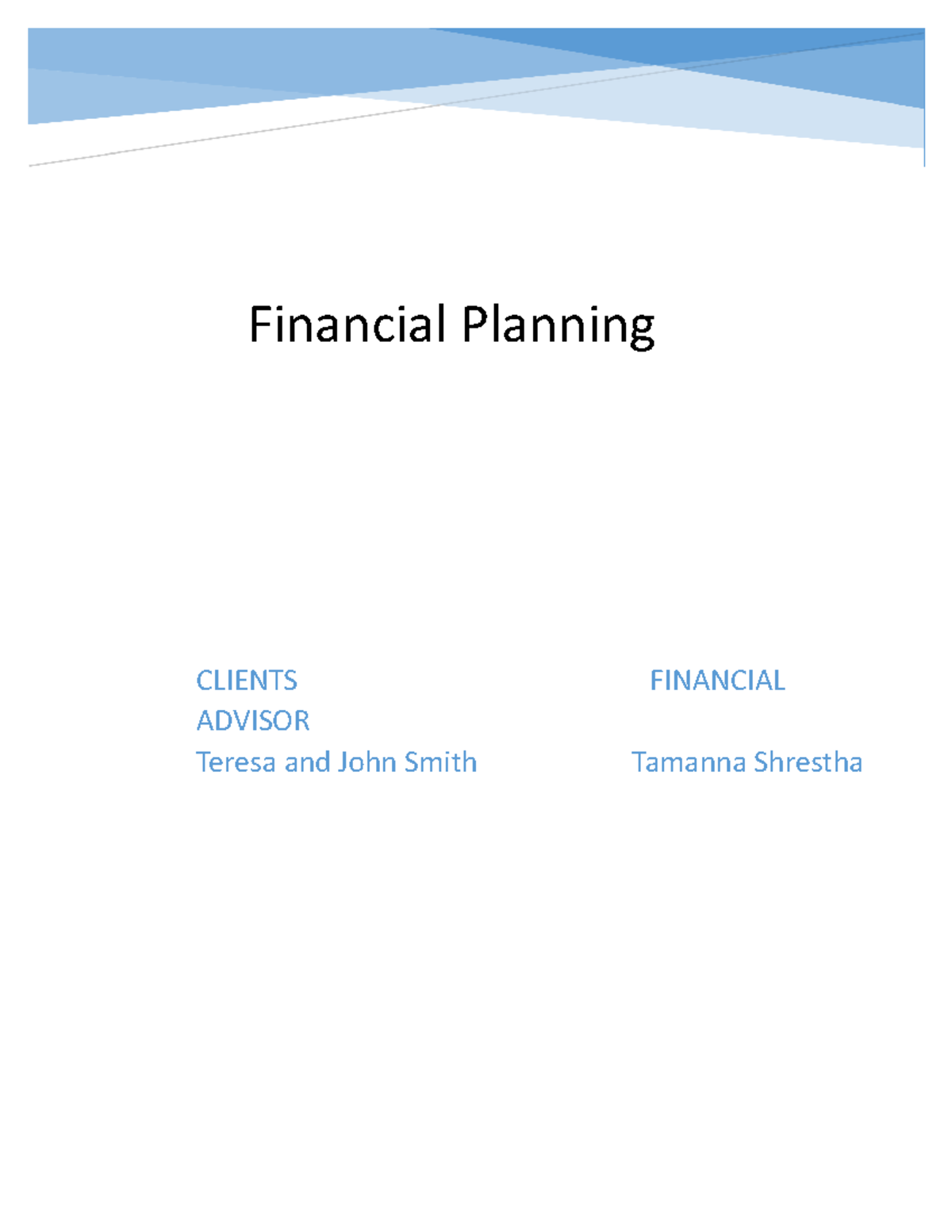 Financial Planning Case Study: Teresa and John Smith's Goals & Cash ...