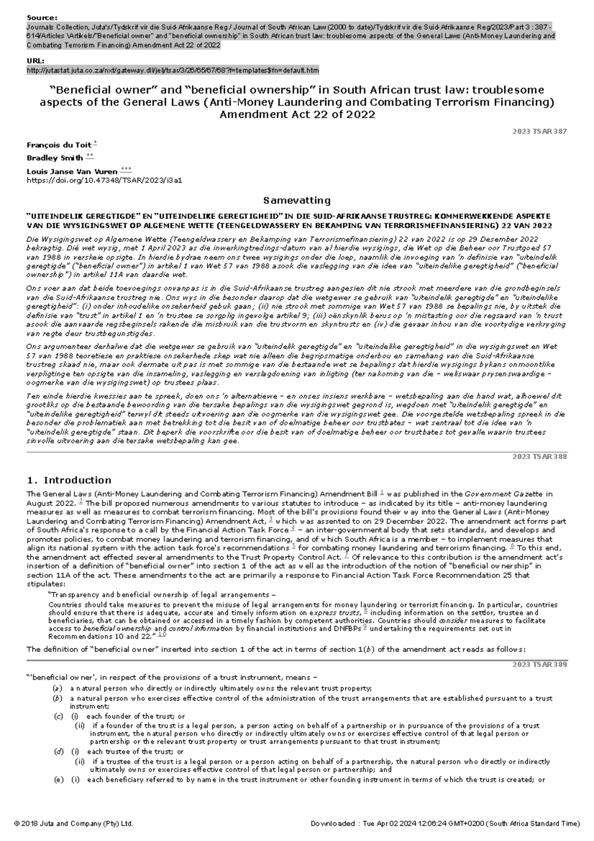 Beneficial Ownership in South African Trust Law: Issues & Amendments ...