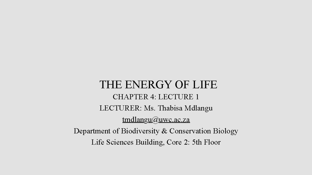 Biodiv 101: Energy of Life - Metabolism & Thermodynamics Lecture Notes ...