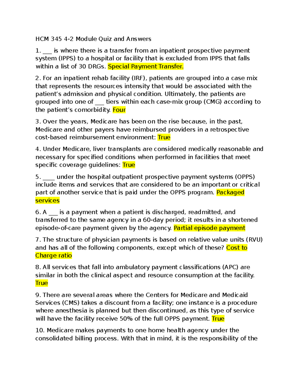 HCM 345 4-2 Module Quiz Answers and Key Concepts - Studocu