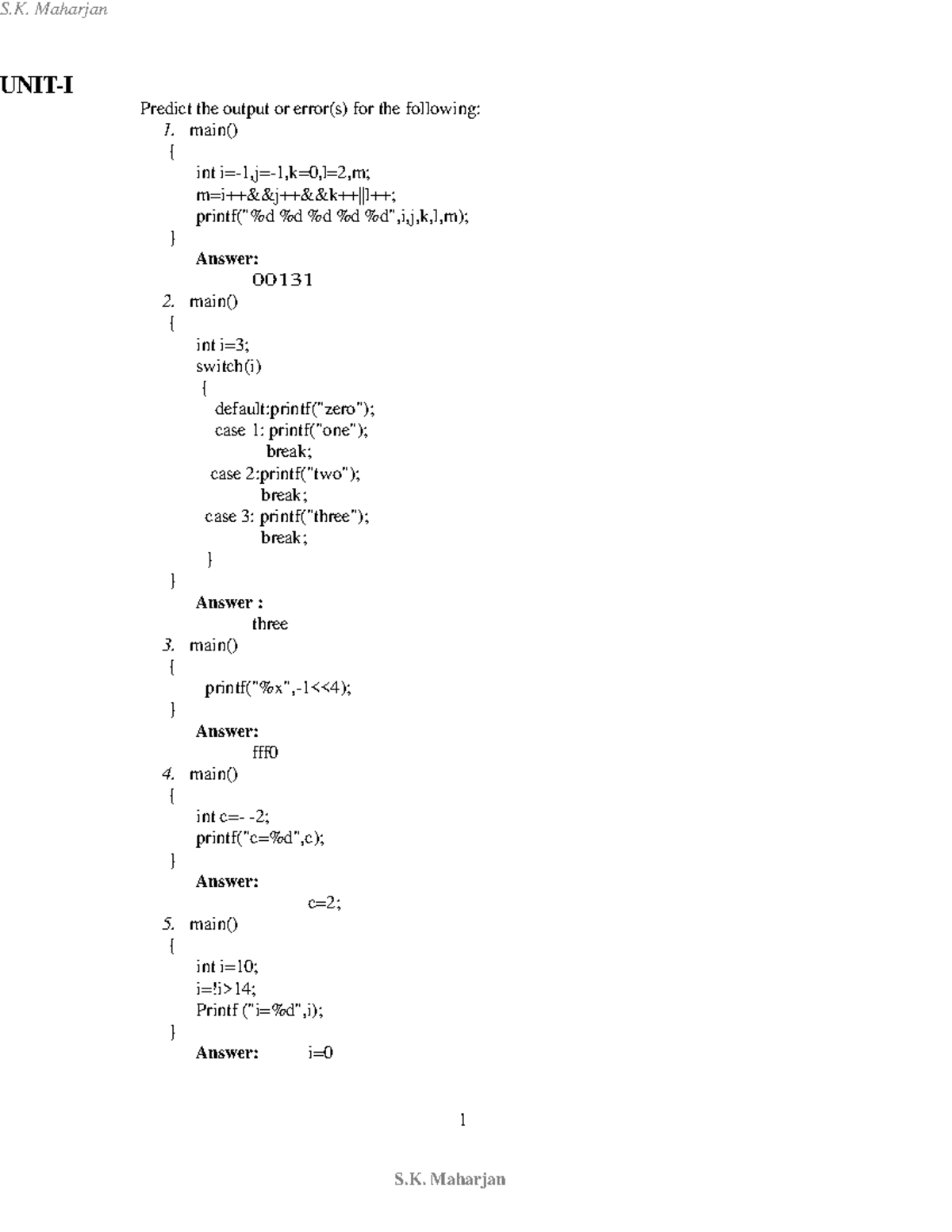 Programming Concepts and Errors in C (CS101) - Unit I & III Analysis - Studocu
