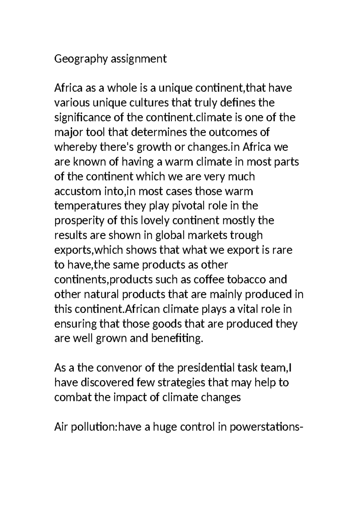 Geography Assignment: Climate Impact on Africa - UNISA - Studocu