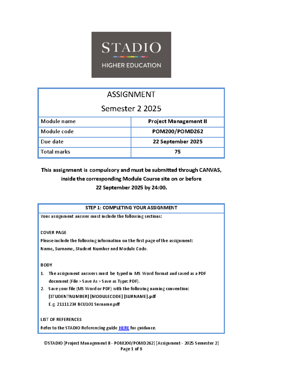 POM 200 Assignment - Project Management II Guidelines for Submission ...