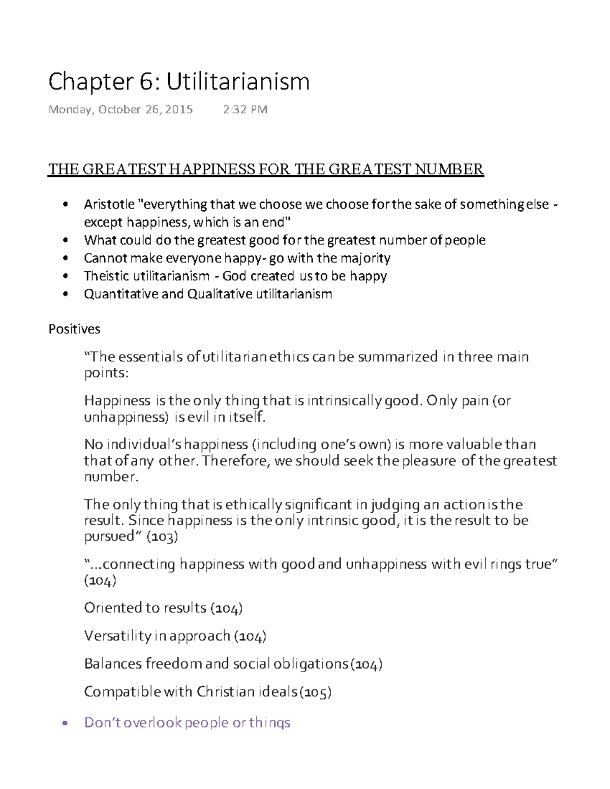 Chapter 6 Utilitarianism - Chapter 6: Utilitarianism Monday, October 26 ...