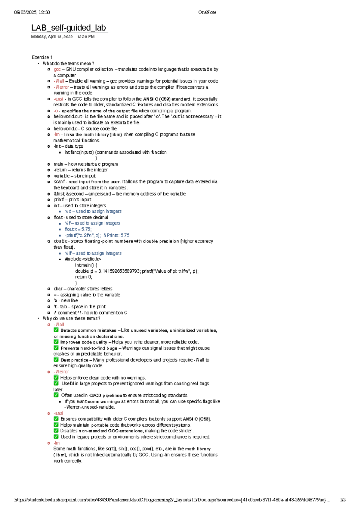 48430 Fundamentals of C Programming Notebook - 18:30 OneNote Monday ...