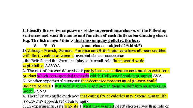 Assignment 11 - Analyzing Superordinate and Subordinate Clauses - Studocu