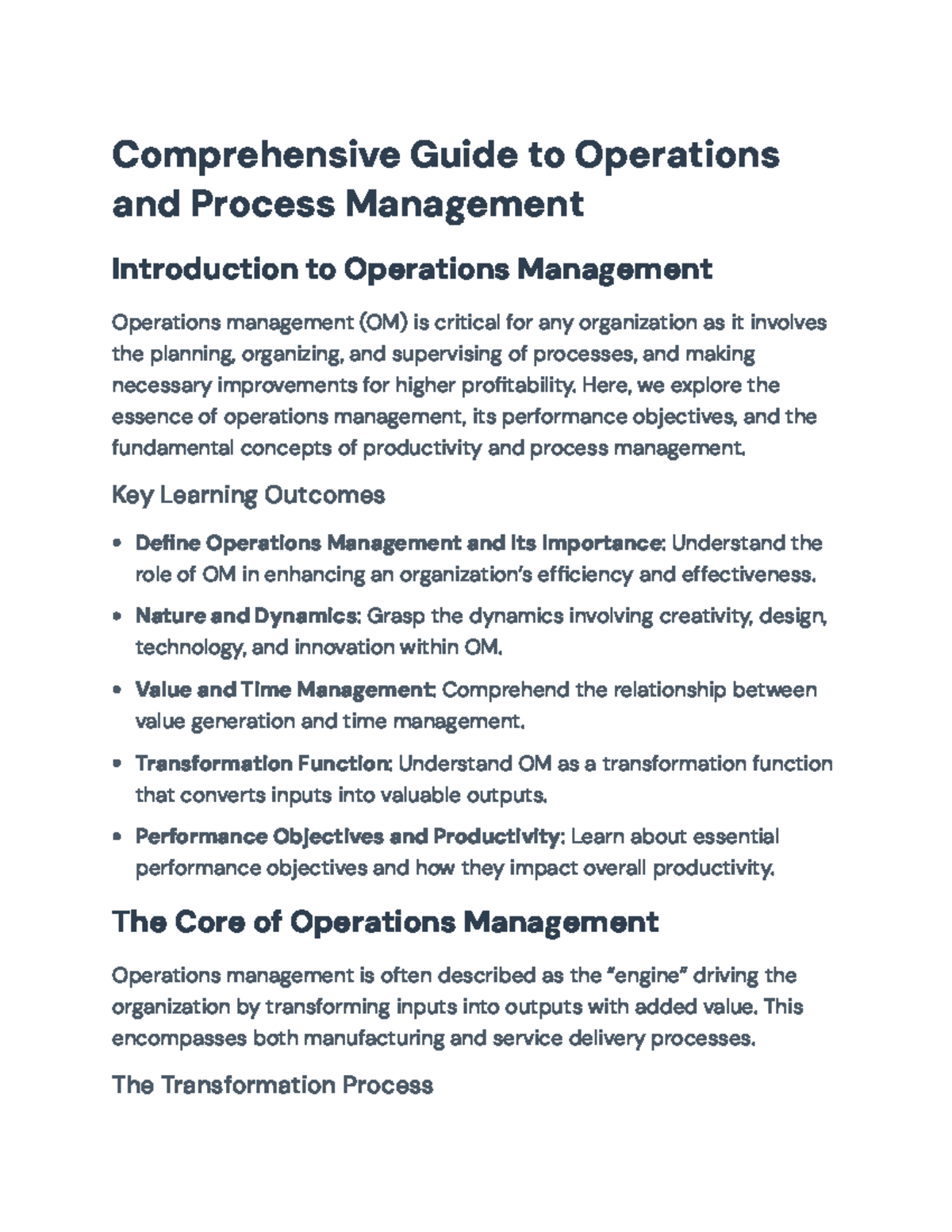 Comprehensive Guide to OM: Key Concepts & Strategies (OM 101) - Studocu