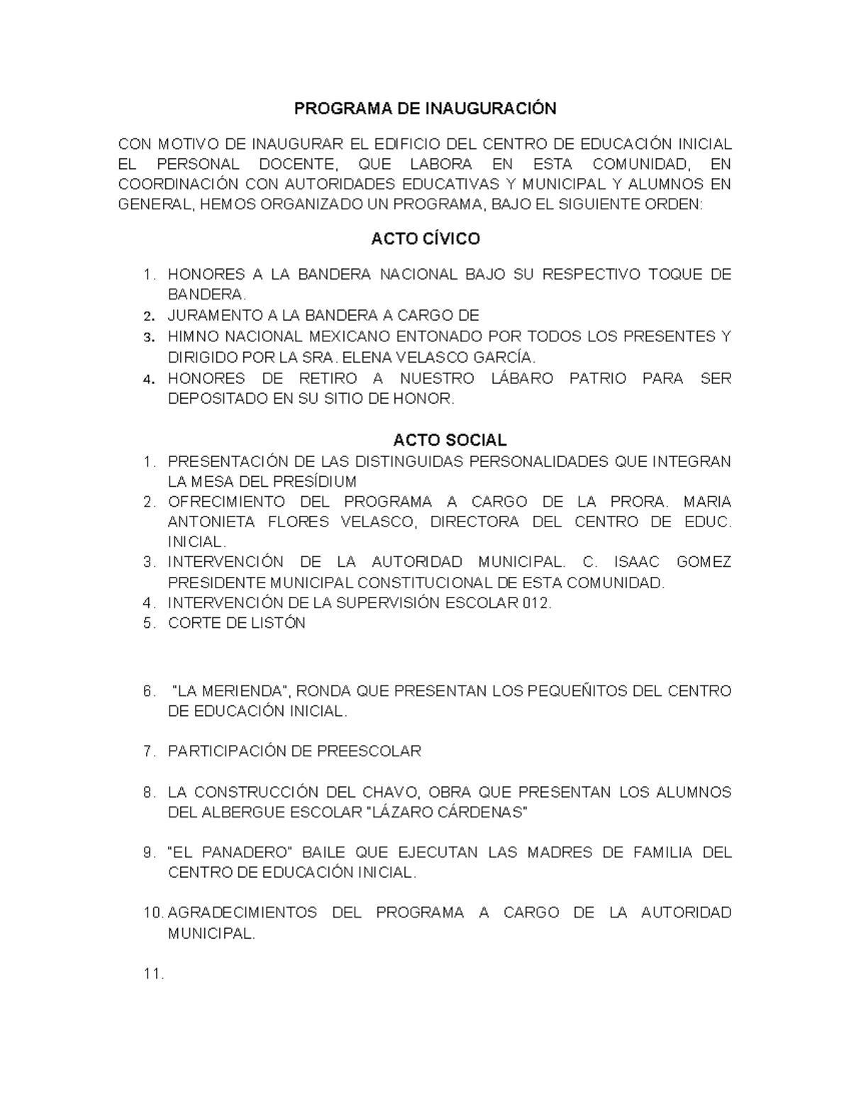 Programa de Inauguración del Nuevo Edificio del Centro de Educación ...