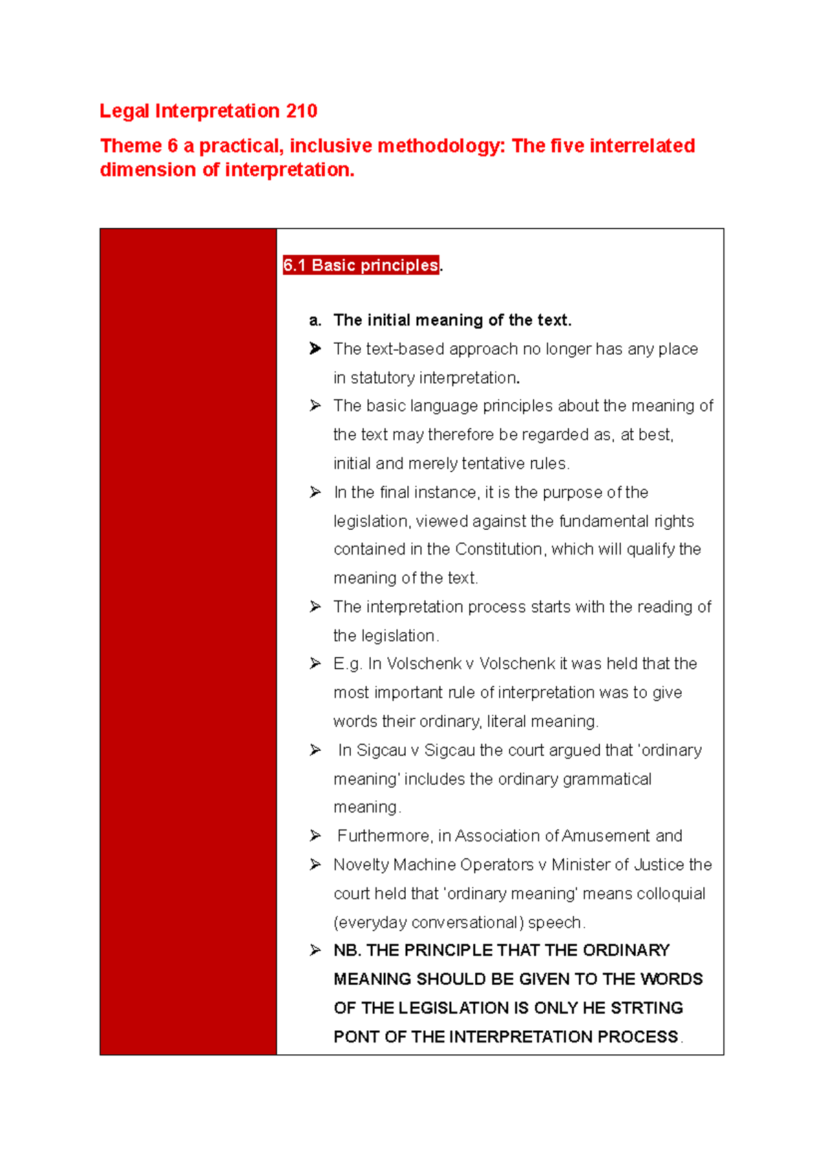 Legal Interpretation 210 - Comprehensive Study Notes - Studocu