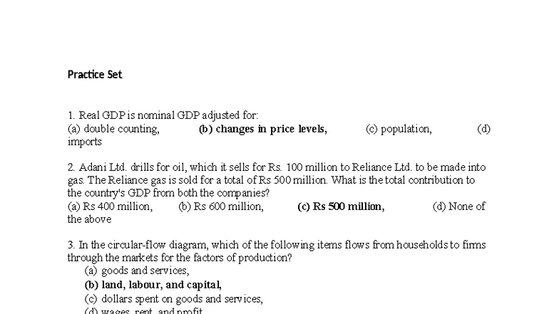Practice Set Pre Midterm: Understanding GDP and Money Supply Concepts ...