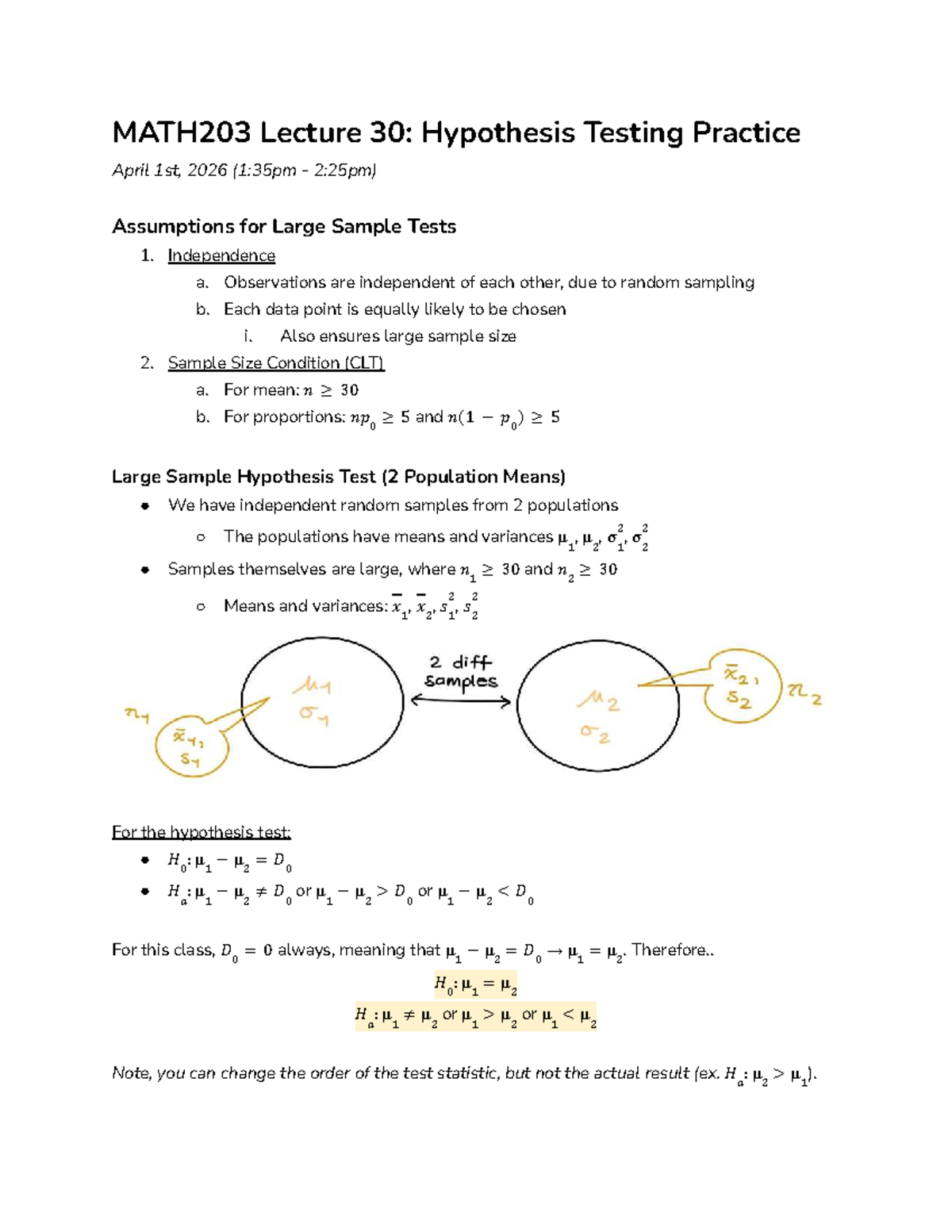 MATH203 Lecture 30: Advanced Hypothesis Testing Techniques - Studocu