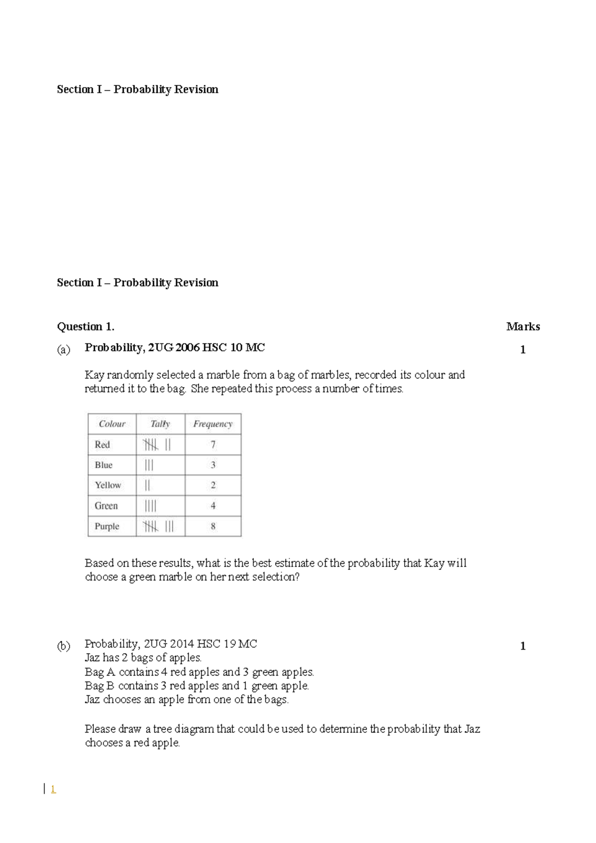 Probability Revision Questions - 2UG HSC Exam Practice - Studocu