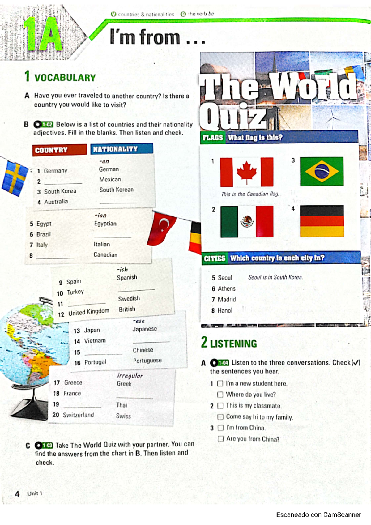 Vocab and Grammar: Countries, Nationalities, and the Verb Be - Unit 1 ...