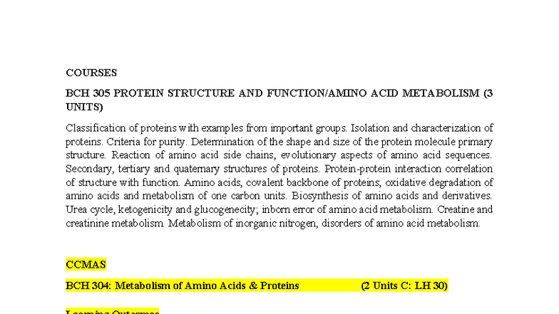 BCH 305: Protein Structure & Metabolism - Core Molecular Biology - Studocu
