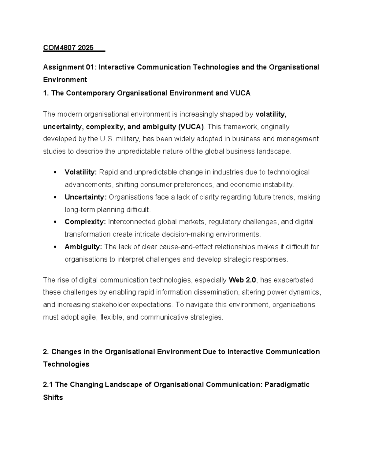 COM4807 2025 Assignment 01: VUCA and Interactive Communication in ...