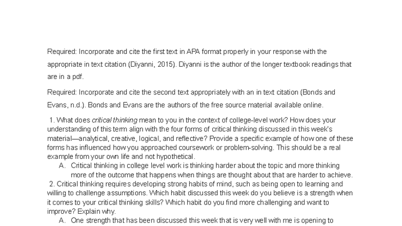 Week 1 Discussion-2: Critical Thinking in Work Context (Course Code ...