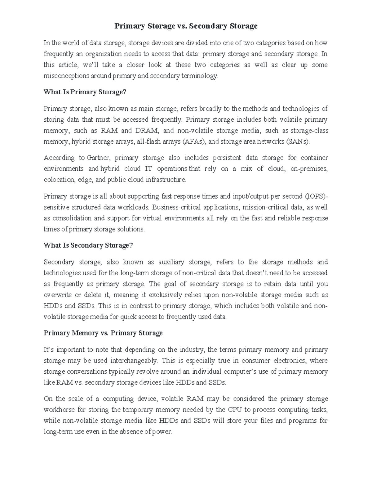 IT 101: Primary vs. Secondary Storage - Key Differences & Insights ...