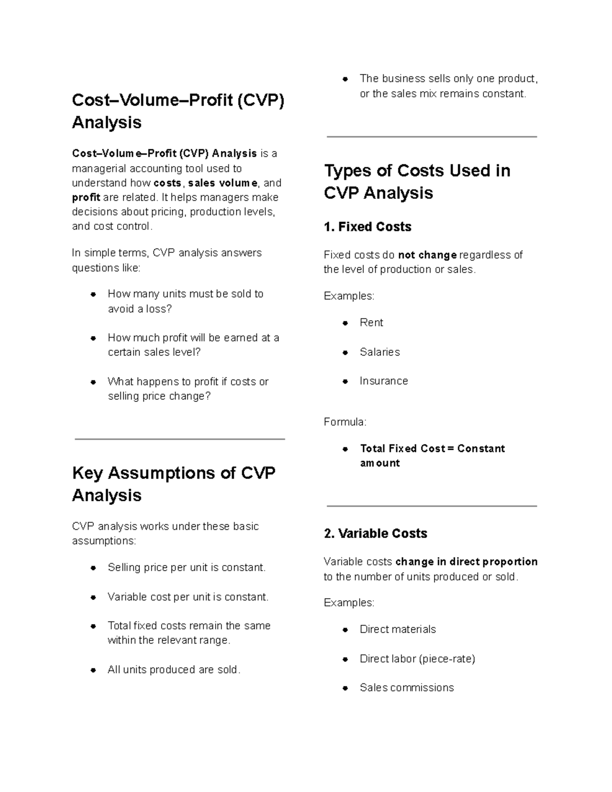 CVP Analysis: Understanding Costs, Sales, and Profit Relationships ...