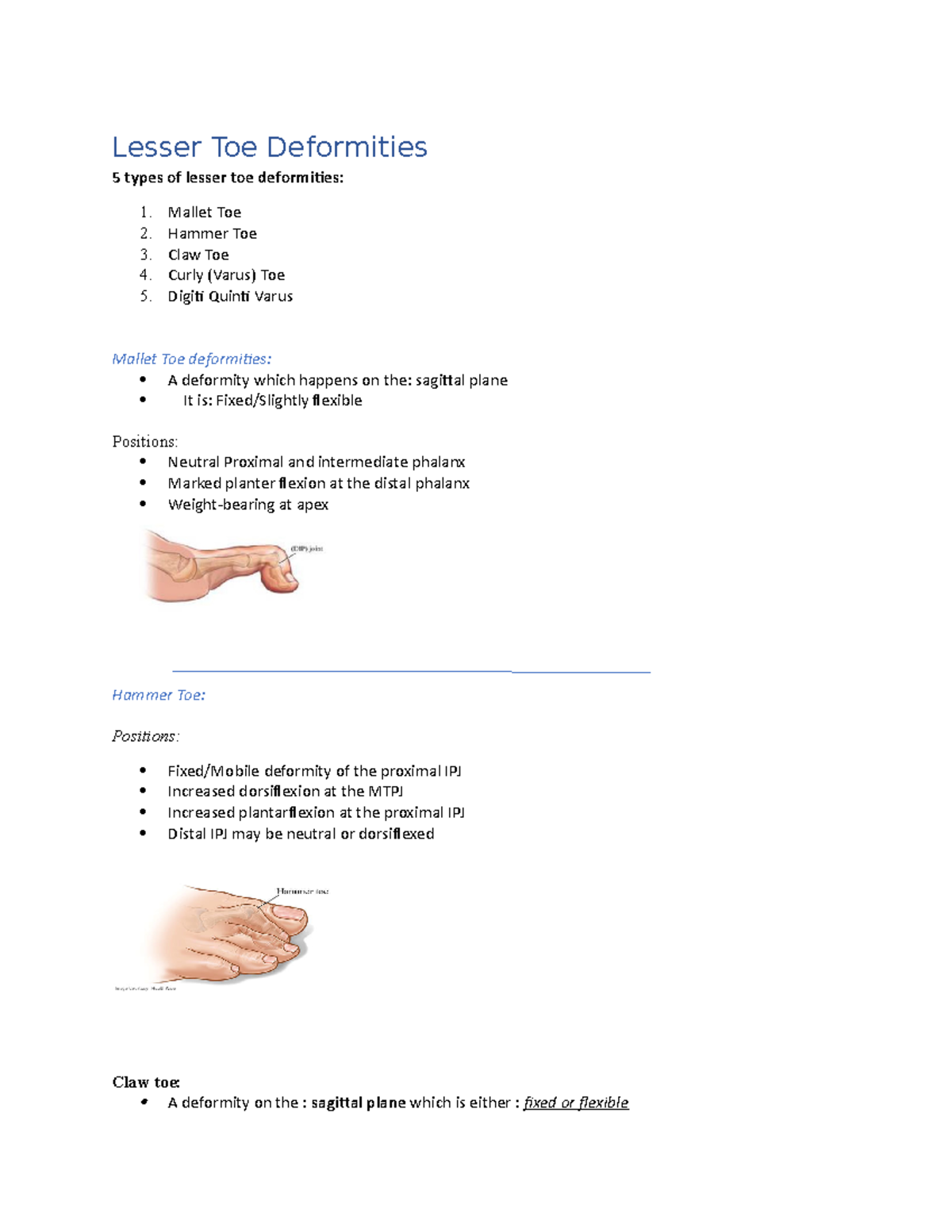 Lesser Toe Deformities: Types, Causes, and Treatment Options - Studocu