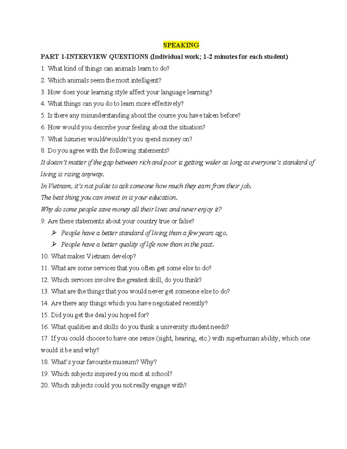 Speaking & Writing Questions - TANC10 Exam Prep - Studocu