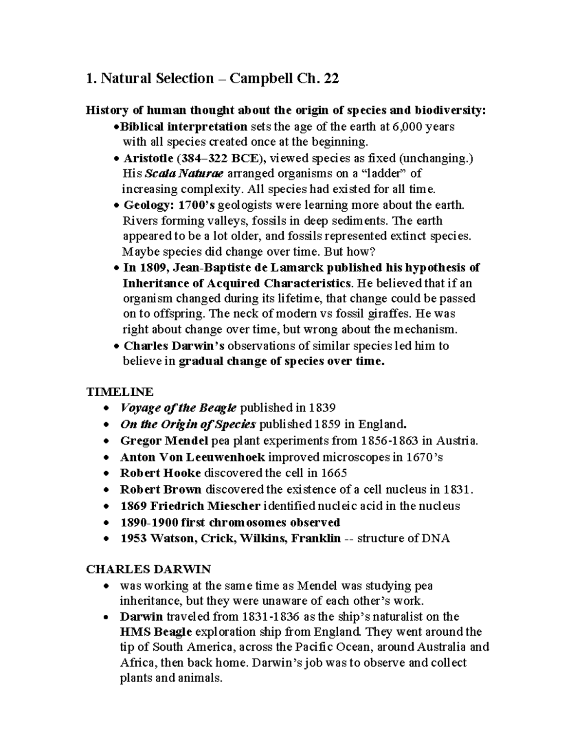 Natural Selection & Evolution: Insights from Campbell Ch. 22 - Studocu