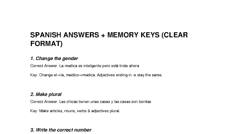 Spanish Answers Key Clear - SPANISH ANSWERS + MEMORY KEYS (CLEAR FORMAT ...
