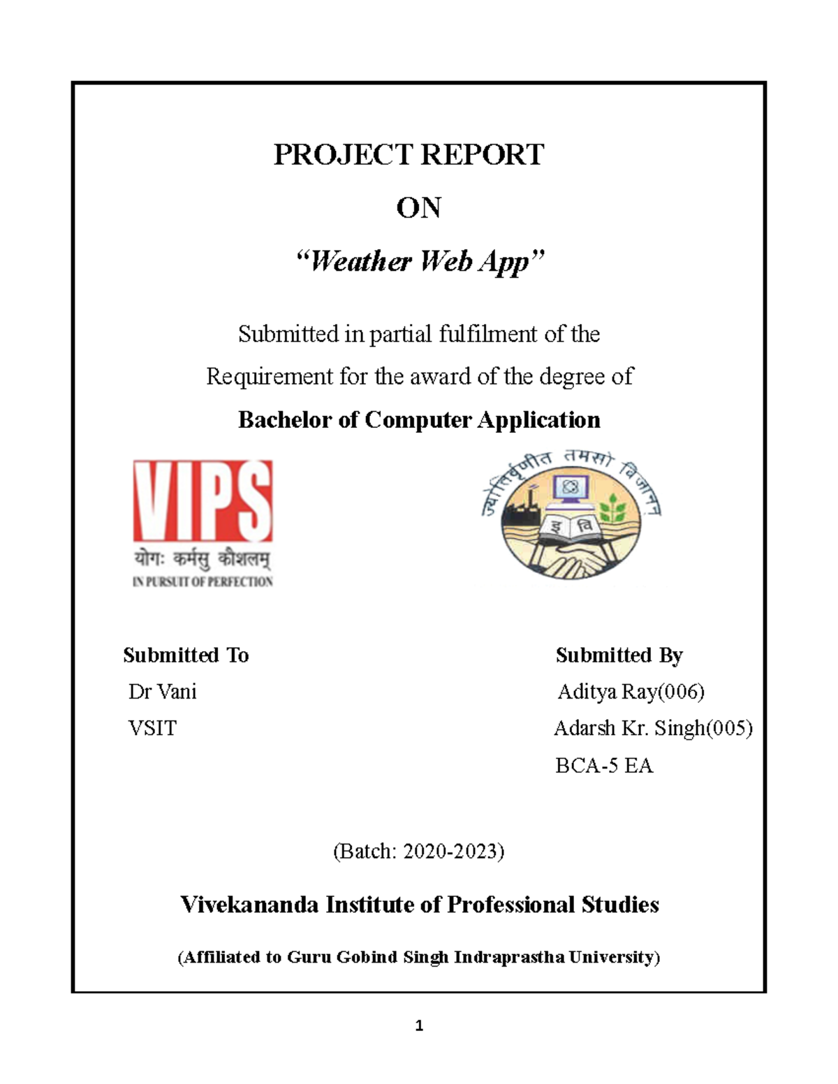 BCA-5 EA Minor Project Report on Weather Web App Development - Studocu