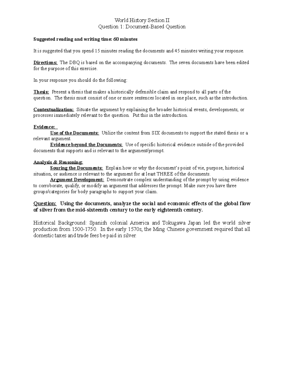 1 18 Silver Trade DBQ - Analysis of Social & Economic Effects - Studocu