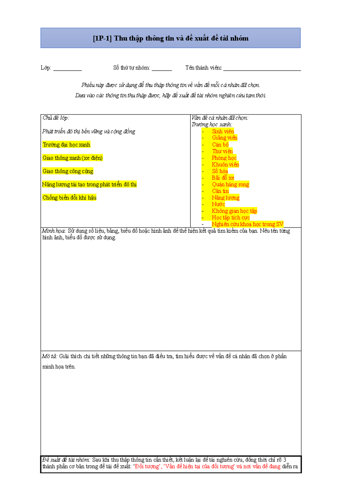 [1P-1] Thu thập thông tin và Đề xuất Đề tài Nhóm Nghiên cứu - Studocu
