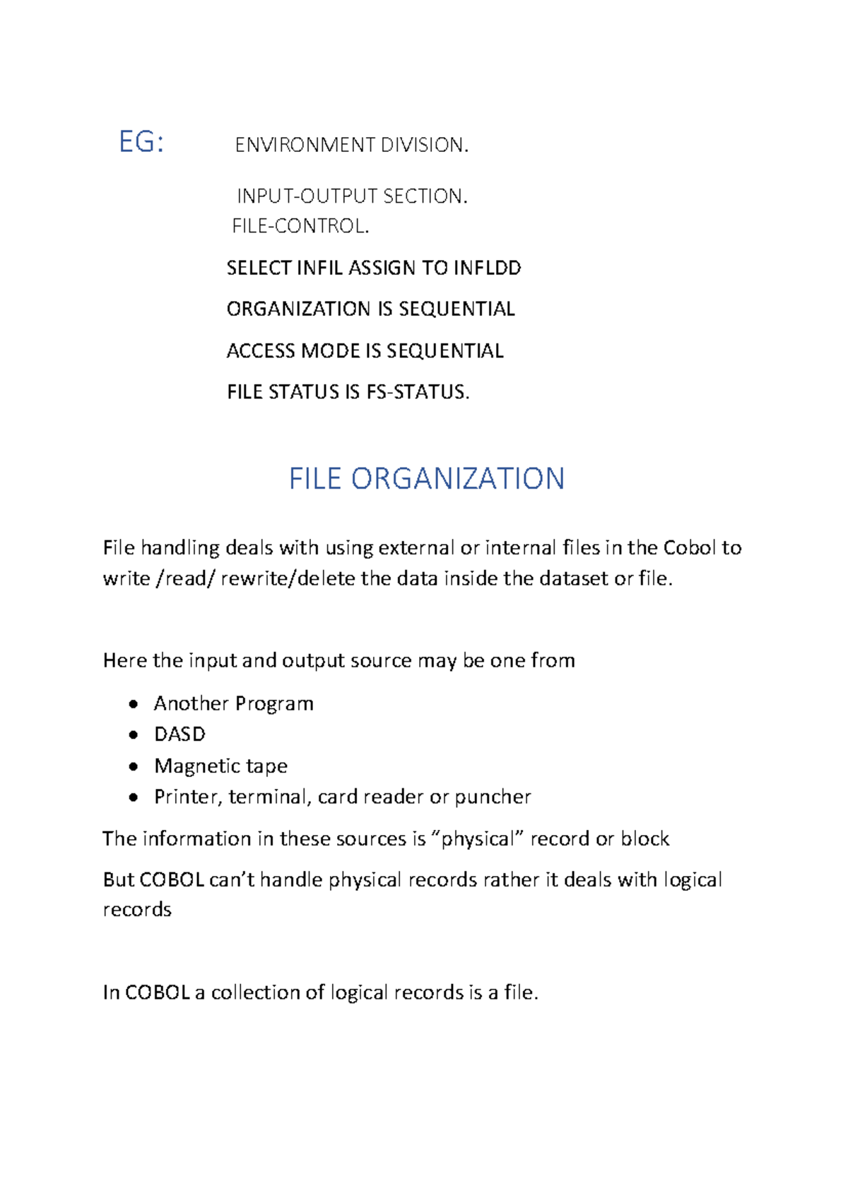 Cobol FILE Handling - cvfbtbtn - EG: ENVIRONMENT DIVISION. INPUT-OUTPUT ...