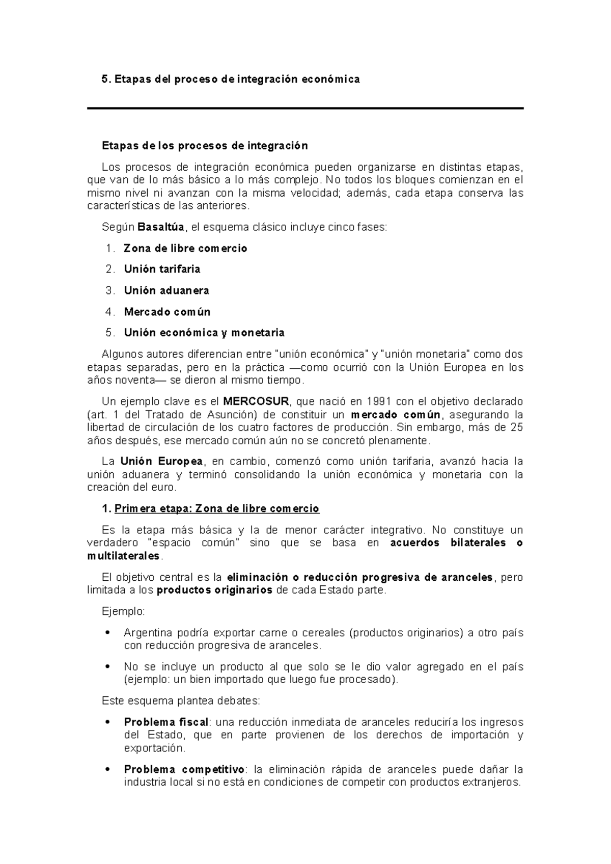 5. Etapas del Proceso de Integración Económica: Análisis y Ejemplos ...