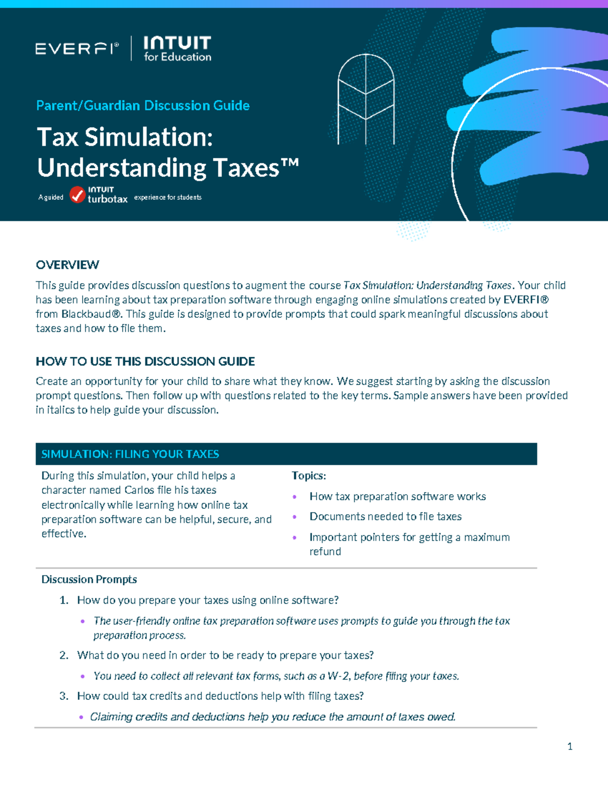 Tax Simulation: Understanding Taxes - Discussion Guide for Parents ...
